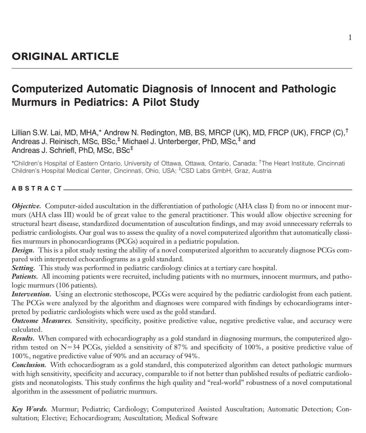 Computerized Automatic Diagnosis of Innocent and Pathologic Murmurs in ...